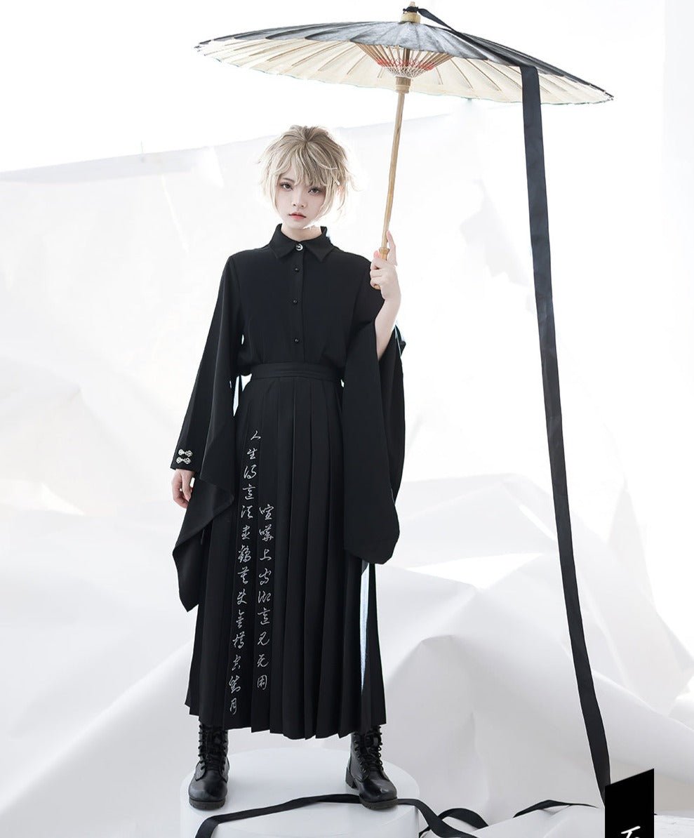 Jet-black Chinese fantasy hermit-style furisode blouse – grimoire